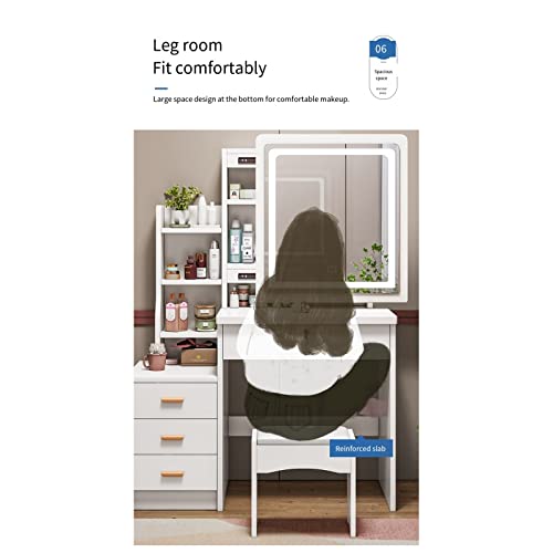 Vanity Set with Lighted Mirror,with Drawers Cabinet Storage Shelves&Cushioned Stool,3 Lighting Modes Adjustable Makeup Vanity Desk Brightness,makeup table Cabinet (80*38*131cm, Warm white)