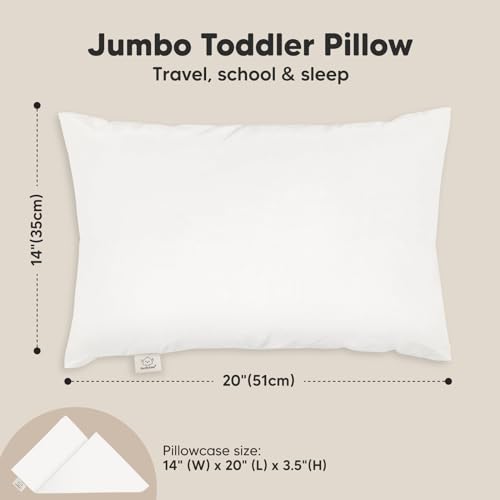 KeaBabies Toddler Pillow with Pillowcase, Jumbo 14X20 - Soft Organic Cotton Toddler Pillows for Sleeping - Machine Washable - Perfect for Travel, Toddler Bed Set (Soft White)