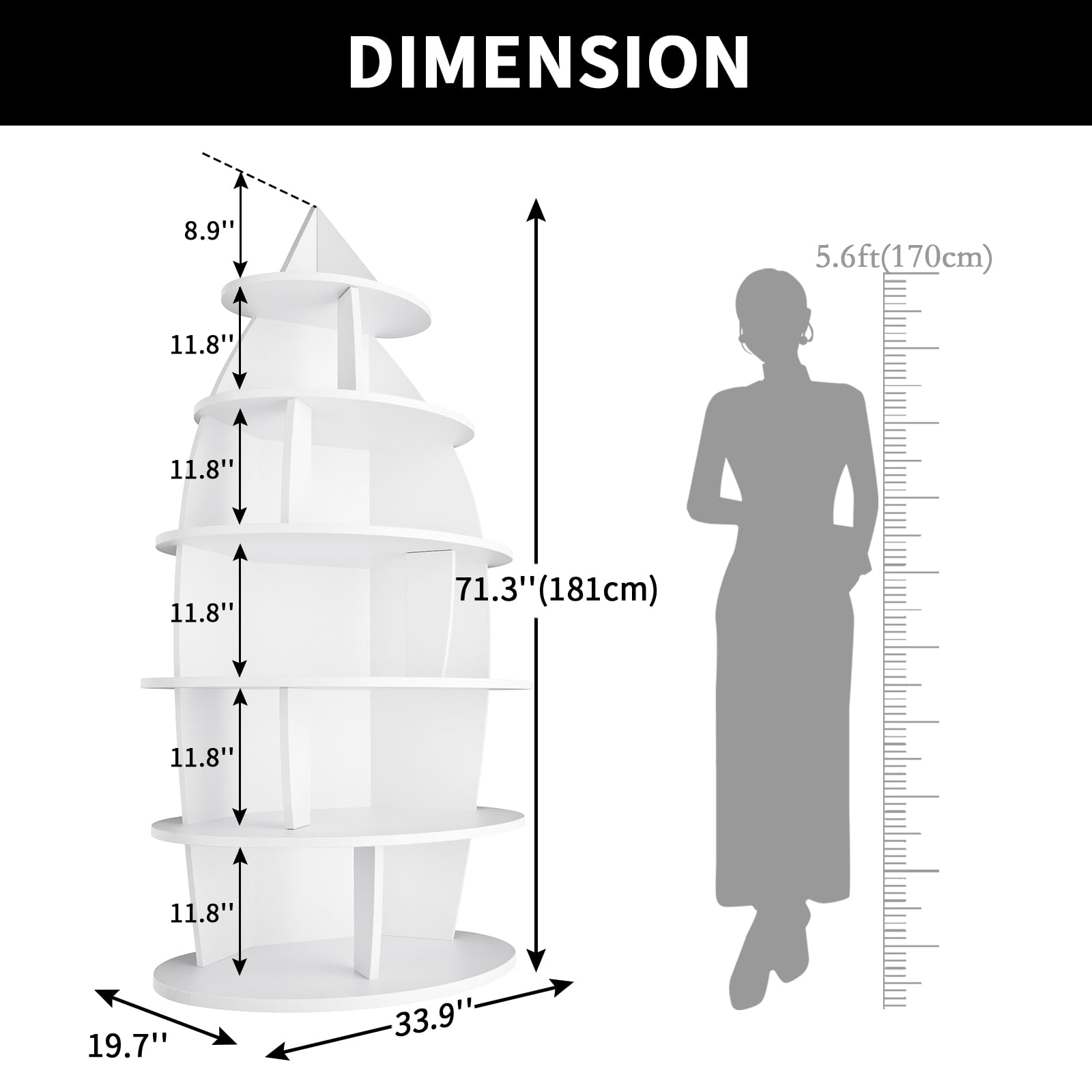 Yeyawomy 71" Tall 6 Tier Bookshelf Sailboat 360 Degree Display Floor Standing Bookcase Storage Rack for Kids&Adults Multi-Functional Bookshelf Organizer