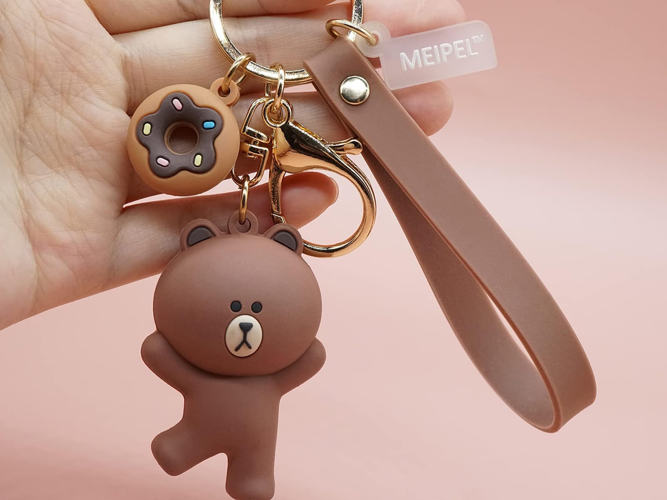 MEIPEL Cute Brown Bear Keychain Accessories, 3d Kawaii Figure Anime Keychains Decoration Silicone Keyring Pendant Car Key Holder Backpack Charm Gift for Women Men Boys Girls