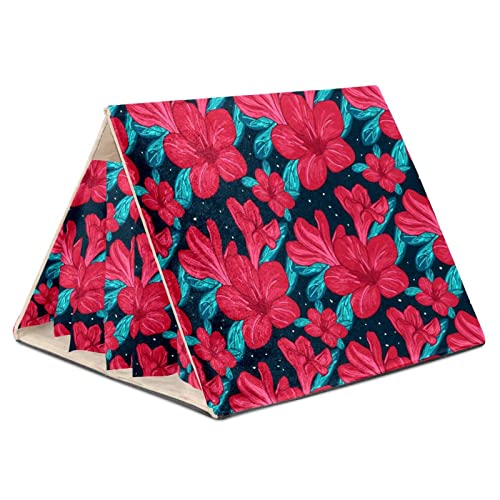 Y-DSIWX Guinea Pig House Bed, Rabbit Large Hideout, Small Animals Nest Hamster Cage Habitats Tropical Red Floral Flower