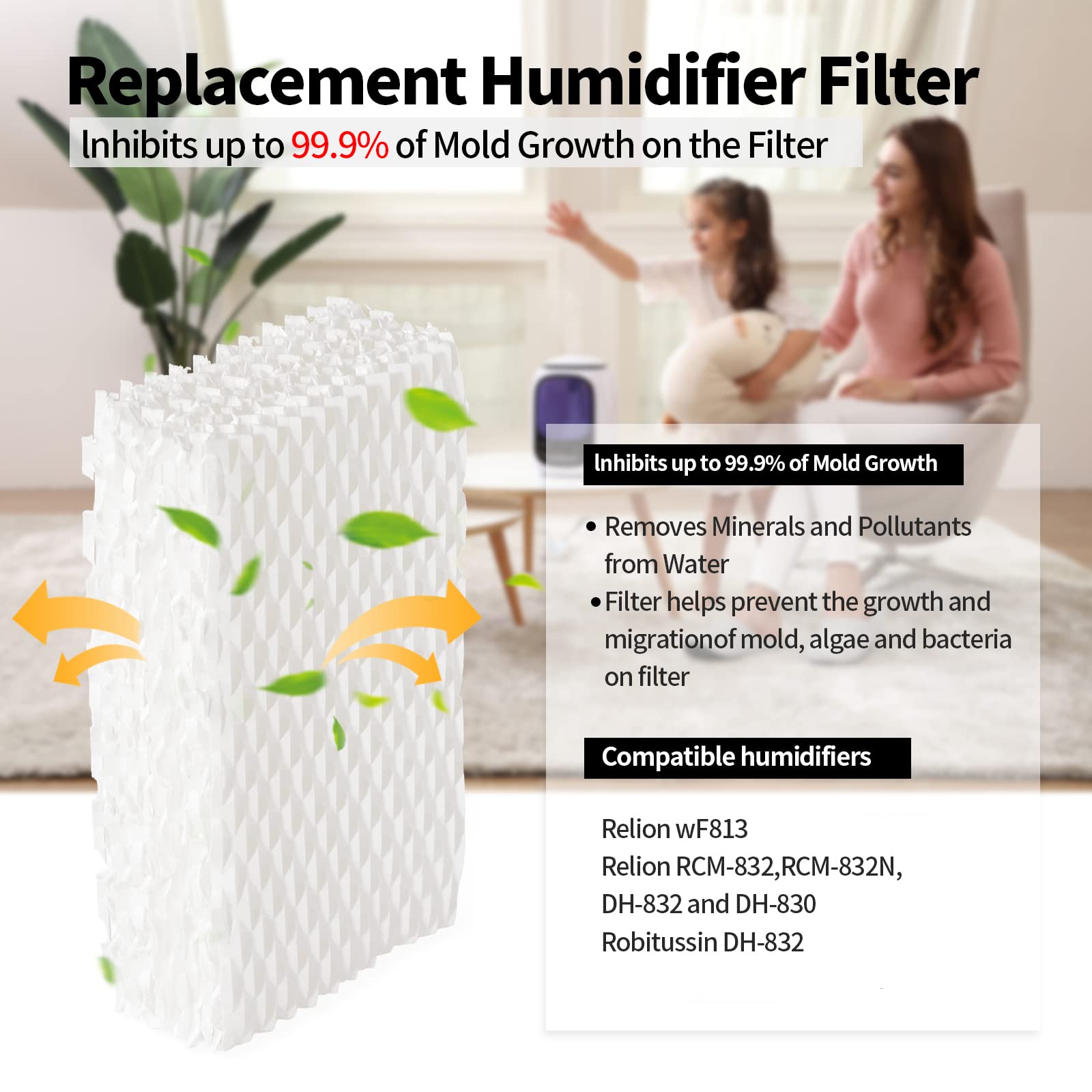 KingBra 4Pcs Humidifier Wicking Filters Replacement Filter Compatible with Relion WF813 ReliOn RCM-832