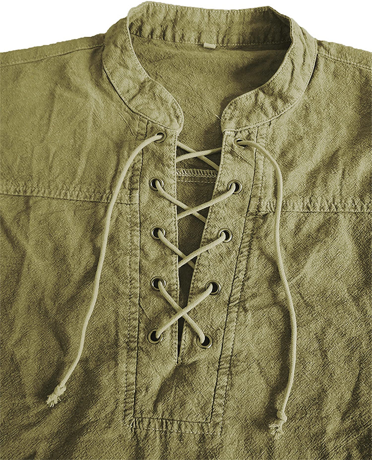 Men's Long Sleeve Hippie Shirts Casual V Neck Yoga Beach Top Retro Slim Comfy Drawstring Lace Up Summer Tops (Light Green,Medium)