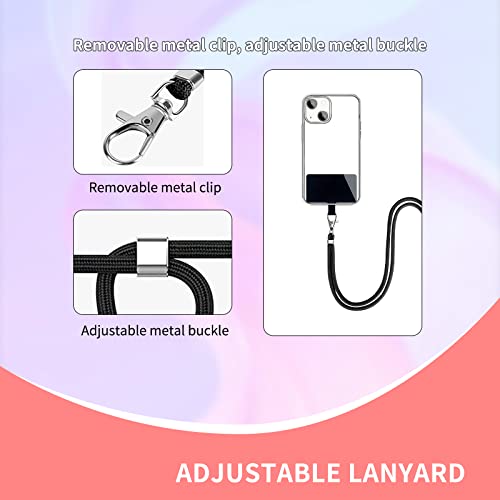YAFIYGI 2Pack Patch Phone Crossbody Lanyard Universal Cell Phone with Adjustable Nylon Neck Strap,Nylon Wrist Straps, PVC Phone Patch with Metal Ring (White+Black)