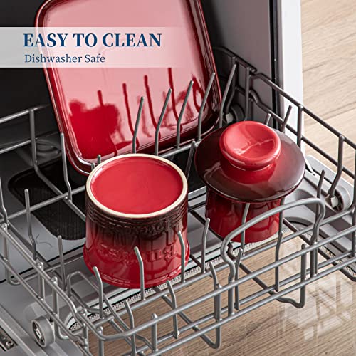 Porcelain French Butter Crock, LOVECASA Butter Dish for Counter with Water Line, Butter Keeper with Lid, Ceramic Butter Container, No More Hard Butter, Perfect Spreadable Consistency(Red)
