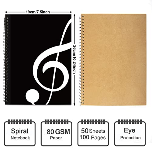 MAXCURY Music Notebook, Blank Sheet Music Notebook, Cardboark Spiral Notebook Manuscript Paper, Composition Staff Paper for Kids, Musician, Students, Piano-Keyboard-Music-Notebook 100 Pages 26x19cm