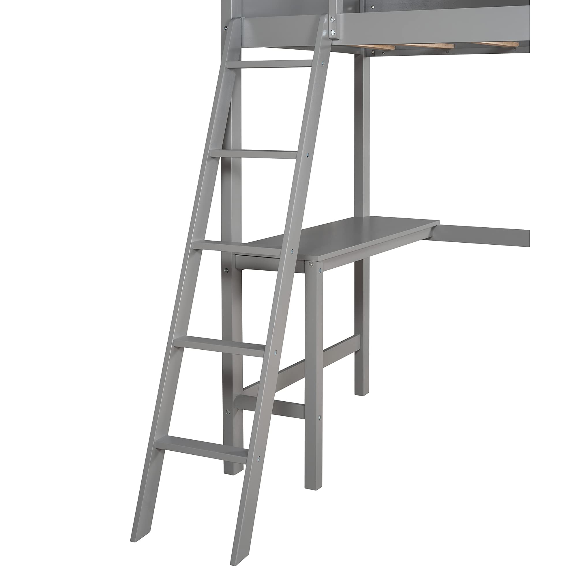 MERITLINE Twin Loft Bed with Convertible Lower Bed, Wood Kids Loft Bed with Desk, Twin over Full Bunk Bed with Ladder,No Box Spring Needed,Grey