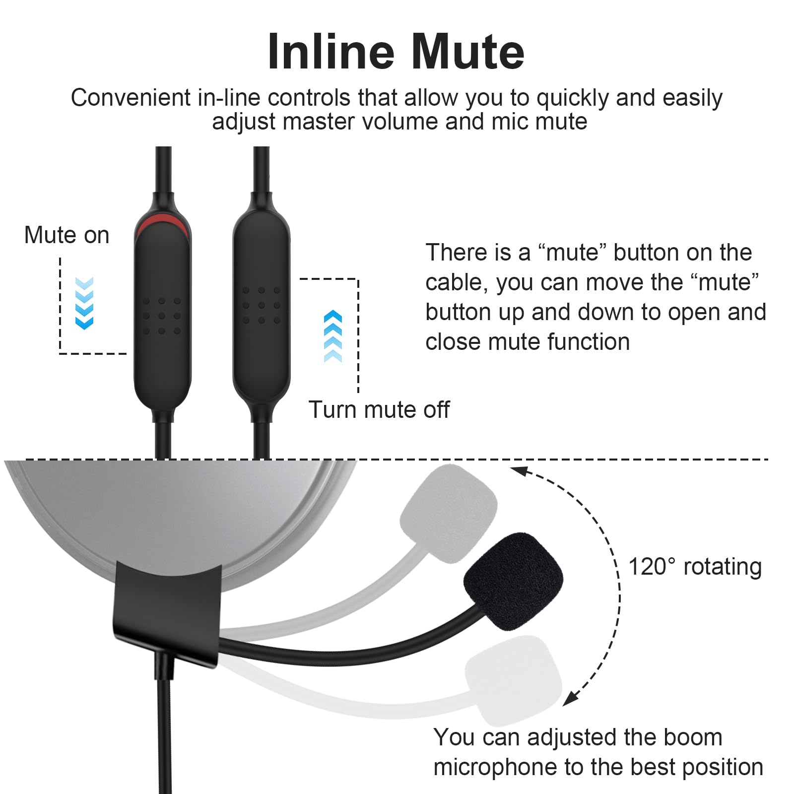 QC35 Boom Mic Cable with 3.5mm Splitter adapter Compatible with Bose QuietComfort 35 II (QC35 II) & QuietComfort 35 (QC35) Headphones, Boom Microphone Cable for PC, Laptop, PS4, PS5, Xbox One, 4ft