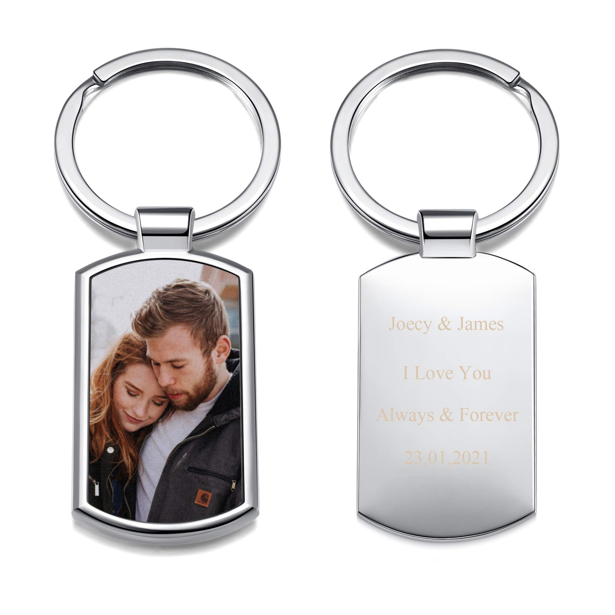 Memolome Personalized Photo Keychain Custom Colorful Picture Keychain with Text Engraving Name Keychain Alloy Rectangle Pendant Keychain For Boyfriend Girlfriend Couple Gift
