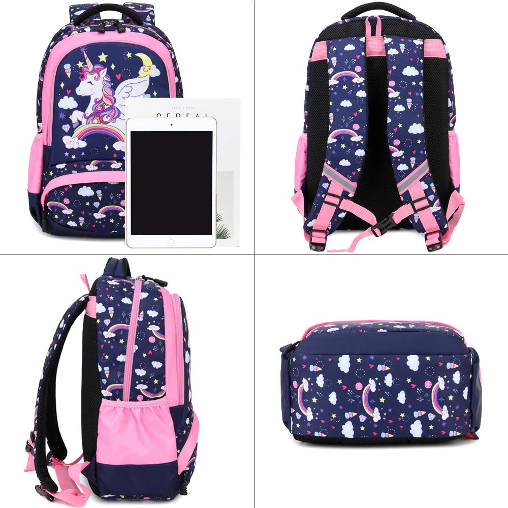 Meisohua Unicorn School Backpack for Girls Cartoon Backpack for Kids School Bag 3pcs Sets with Lunch and Pencil Bag