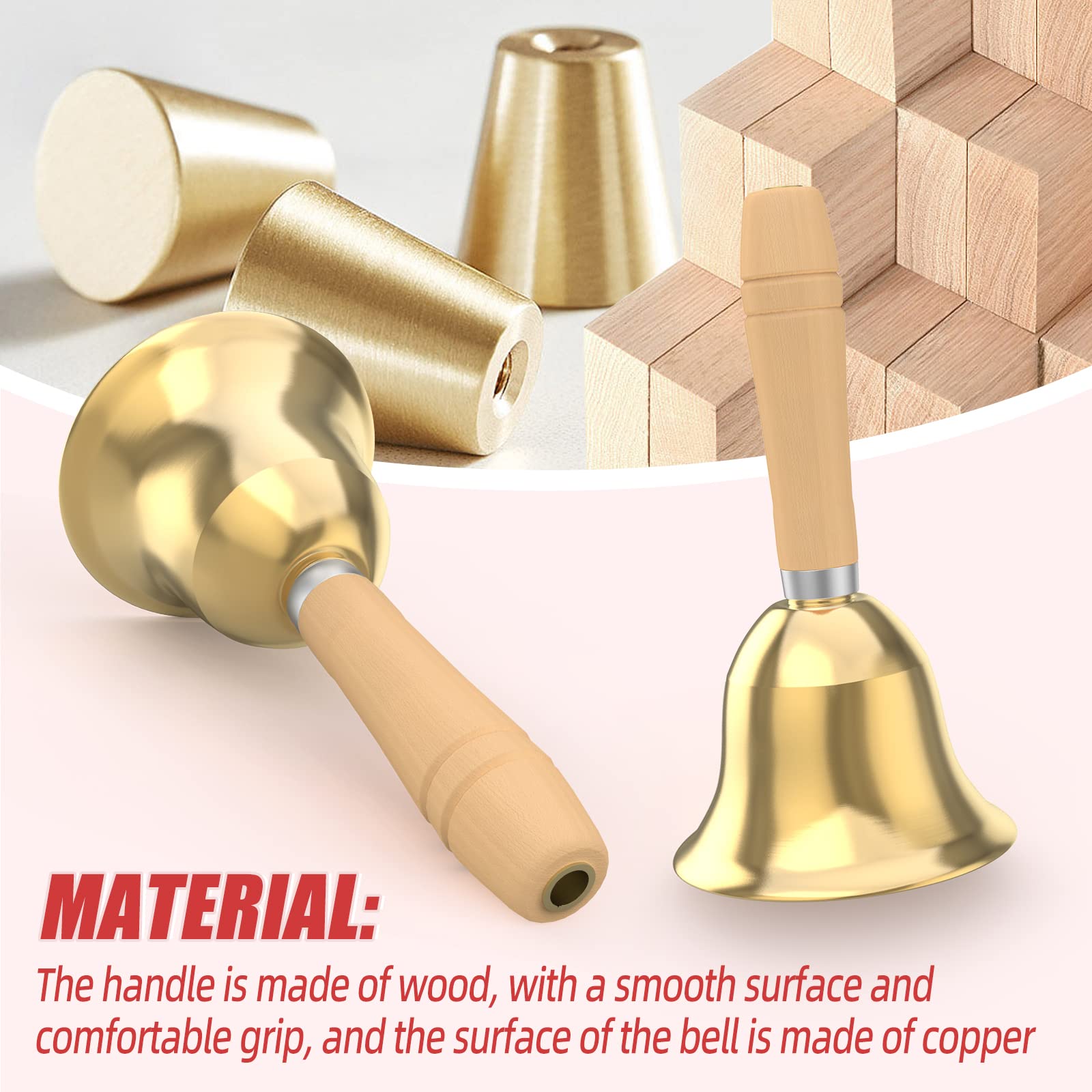 QCDENG 2PCS Solid Brass Hand Crank Call Bell with Metal Bell and Wooden Handle, Hand Crank Bell is Suitable for Party, Christmas