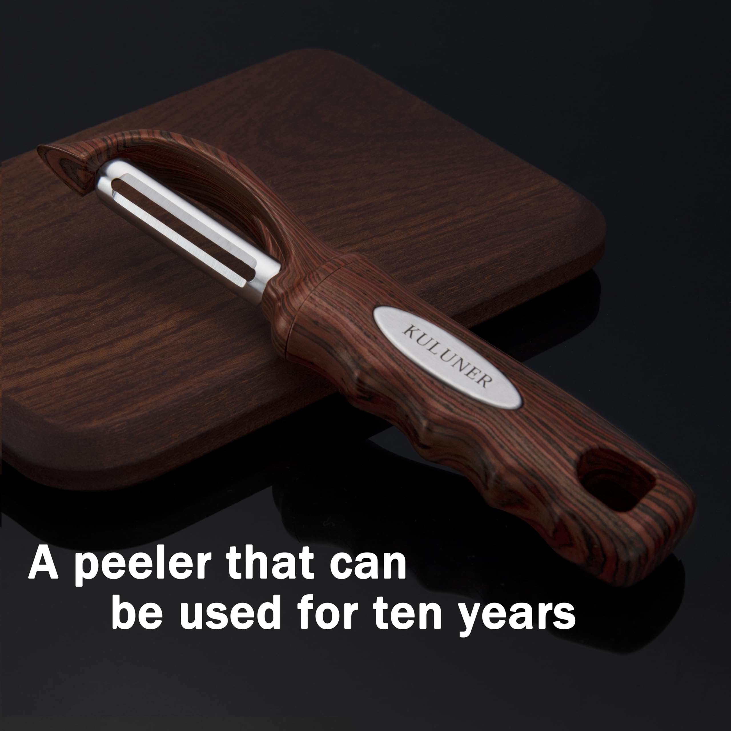 KULUNER Kitchen potato vegetable peeler with stainless steel rotating blade, suitable for fruits and vegetables (Redwood grain)