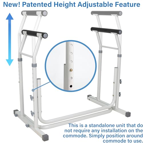 Vaunn Medical Bathroom Adjustable Height Toilet Rail Grab Bar and Commode Safety Frame Handle