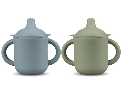 Mintlyfe Baby Trainer Cup, Pack of 2 Food Grade Silicone Training Cup with Anti-Drop Straw and Non-Slip Handes, BPA-Free, Unbreakable, Spill Proof Sippy Cup for Toddlers, 4 oz (Sage/Ether)