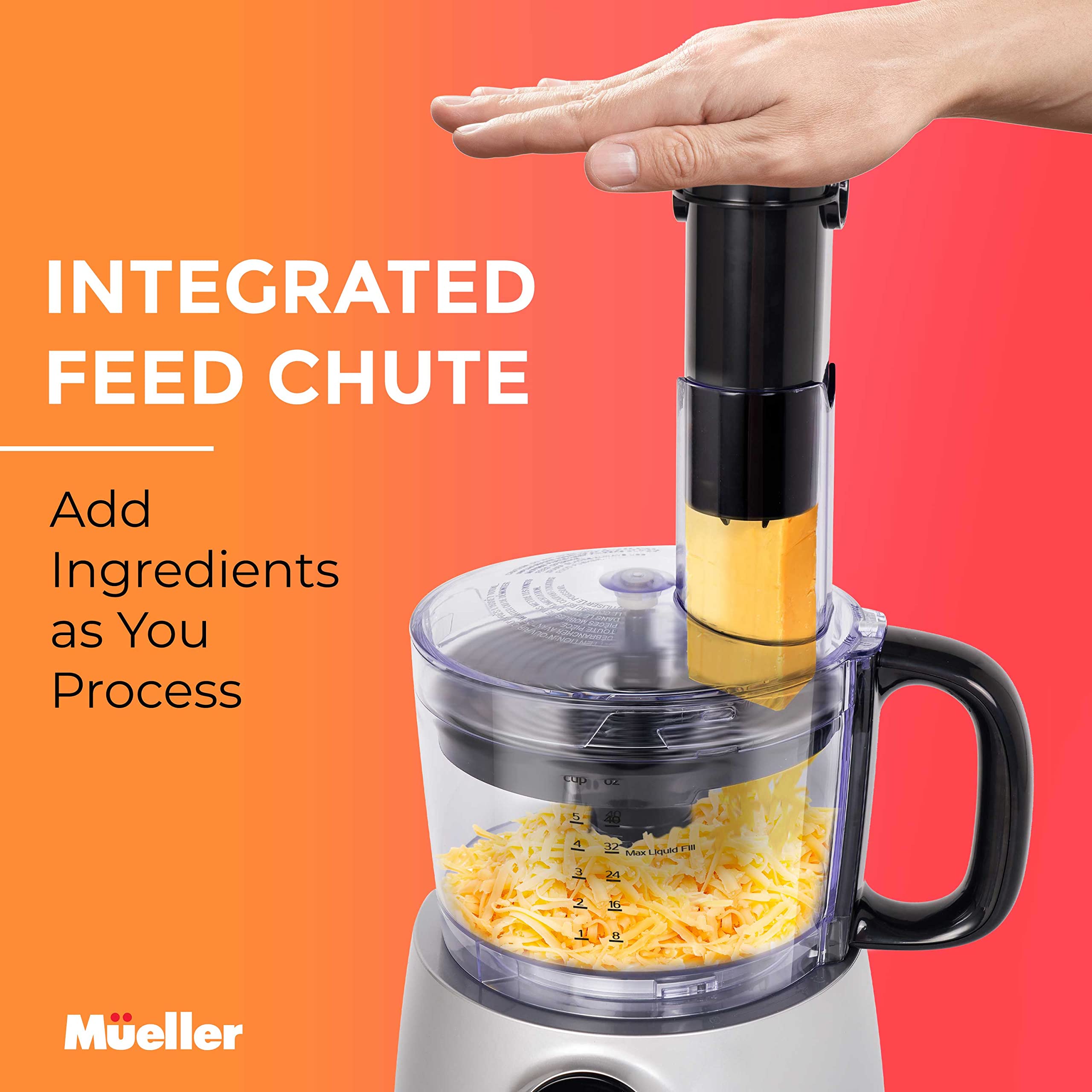 Mueller Ultra Prep Food Processor Chopper for Dicing, Slicing, Shredding, Mincing, and Pureeing, Food Chopper for Vegetables, Meat, Grains, Nuts, 8 Cup, Silver