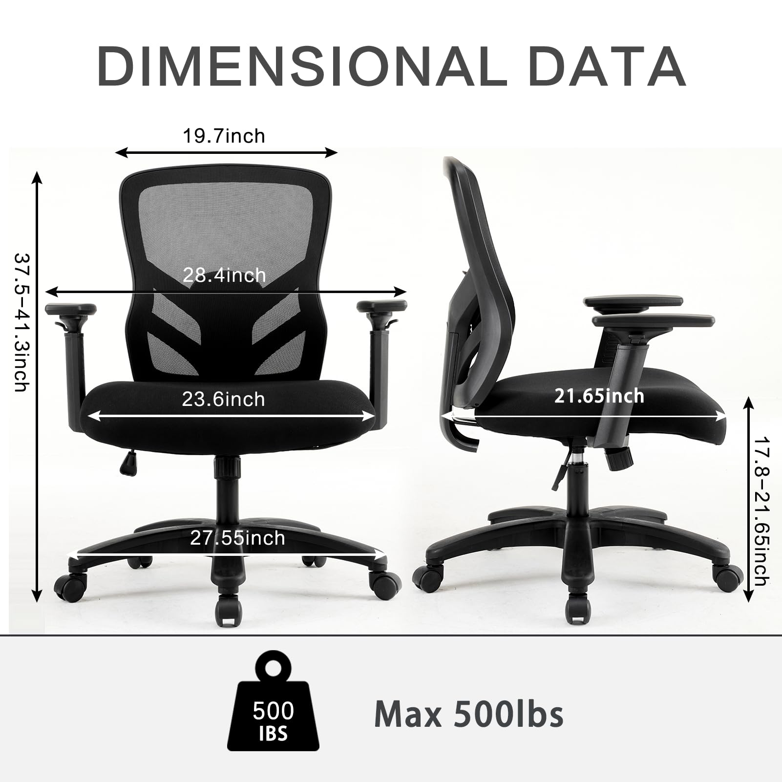 YFO Big and Tall Office Chair 500LBS - Desk Chair with Adjustable Lumbar Support, Heavy Duty Ergonomic Mesh Computer Chair with 360 Rotation 4D Arm and Extra Wide Comfty Seat, Quiet Wheels for Adults