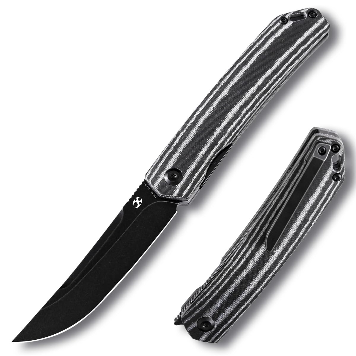KANSEPT Hazakura EDC Pocket Knife 8.12in Folding Knife with 3.54in Black 154CM Material,Black and White Micarta Handle, Pocket Tactical Knife for Men,Easy Open,Envelope Opener T1019C4
