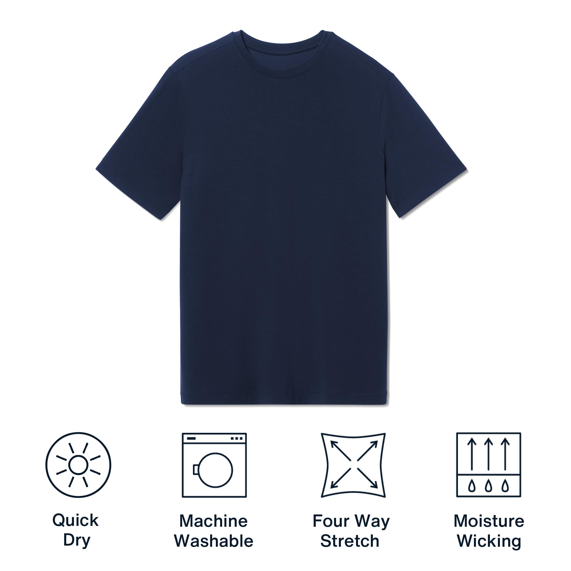 Mizzen+Main Men's Wilson Performance Short Sleeve T-Shirt, Trim Fit, Four-Way Stretch, Small, Navy Solid