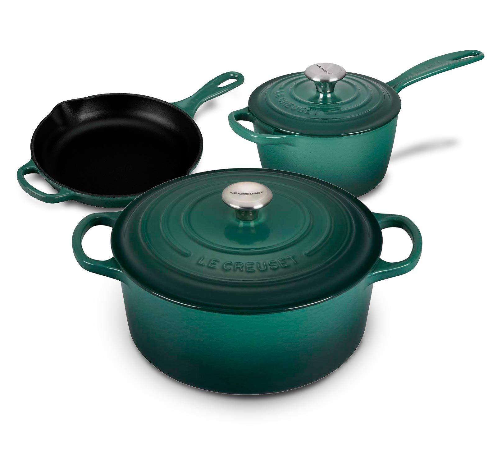 Le Creuset Signature Enameled Cast-Iron Dutch Oven, Saucepan, And Skillet 5 Piece Bundle Set - Meringue