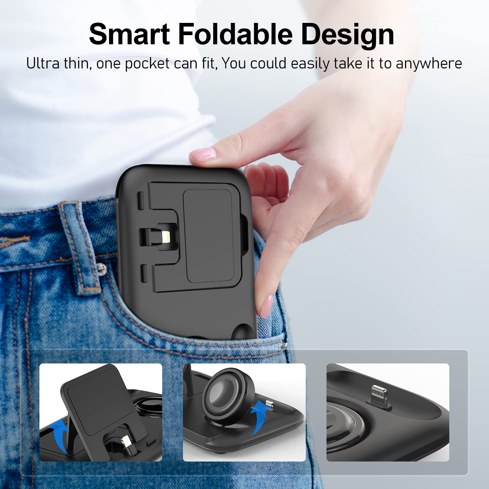 OLEBR 3 in 1 Charging Station for Multiple Devices Apple Bedside Charging Stand for iPhone and Apple Watch 7/6/SE/5/4/3/2/1 Charging Dock for AirPods Pro/3/2/1 (with 12W Fast Charger) Black