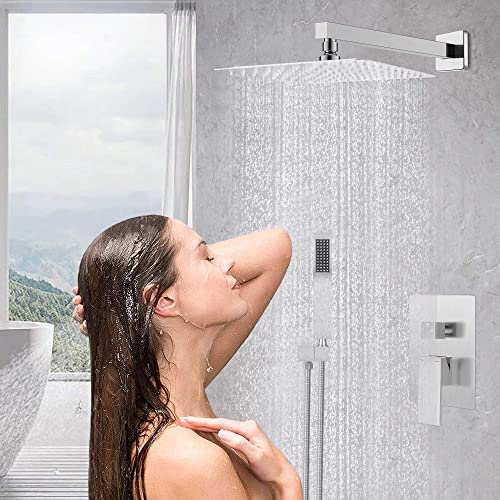 Shower Faucet Set,Rain Shower System with 10 Inch Shower Head and Handheld Wall Mounted,High Pressure Rainfall Shower Faucet Fixture Combo Set,Shower Faucet Set with Valve and trim, Brushed Nickel