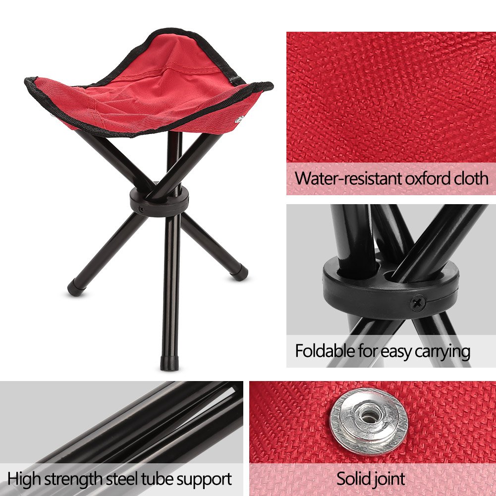 Nofaner Folding Camping Tripod Stools, Portable Folding Stool, Portable Folding Tripod Chair for Outdoor Camping Hiking Fishing Picnic BBQ Travel(red)