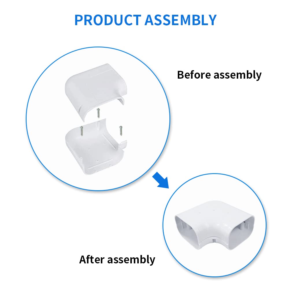 TAKTOPEAK 3" Width Level Bend, 90° Flat Elbow, Mini Split Line Cover Set Accessories for Ductless Mini Split Air Conditioners, Central AC and Heat Pumps