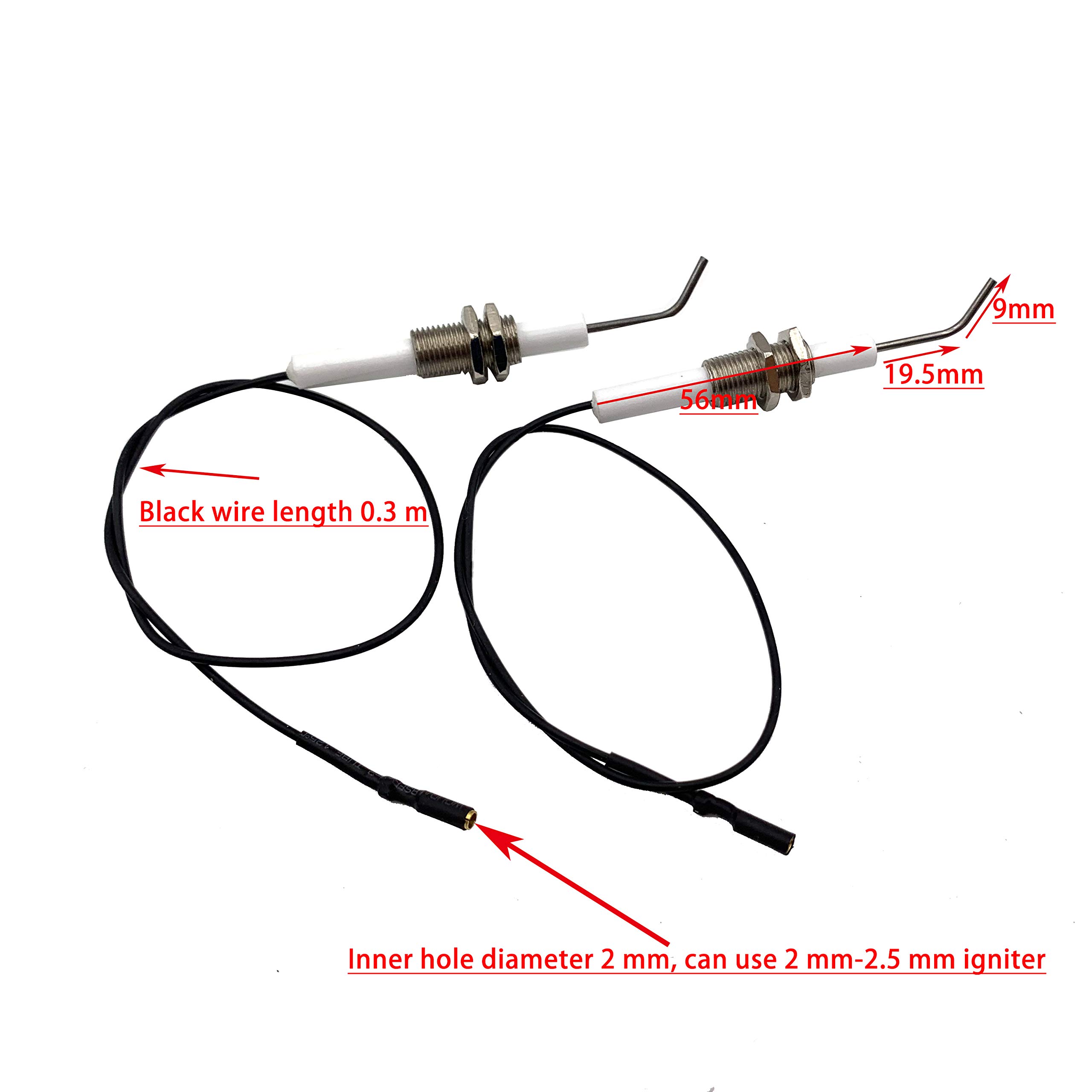 METER STAR Gas Grill/Range/Heater/Grill Igniters,Push Button Piezo Igniter with Threaded Universal Ceramic Electrode Ignition Spark Plug Wire Long 11.8β Electronic Device Set of 2
