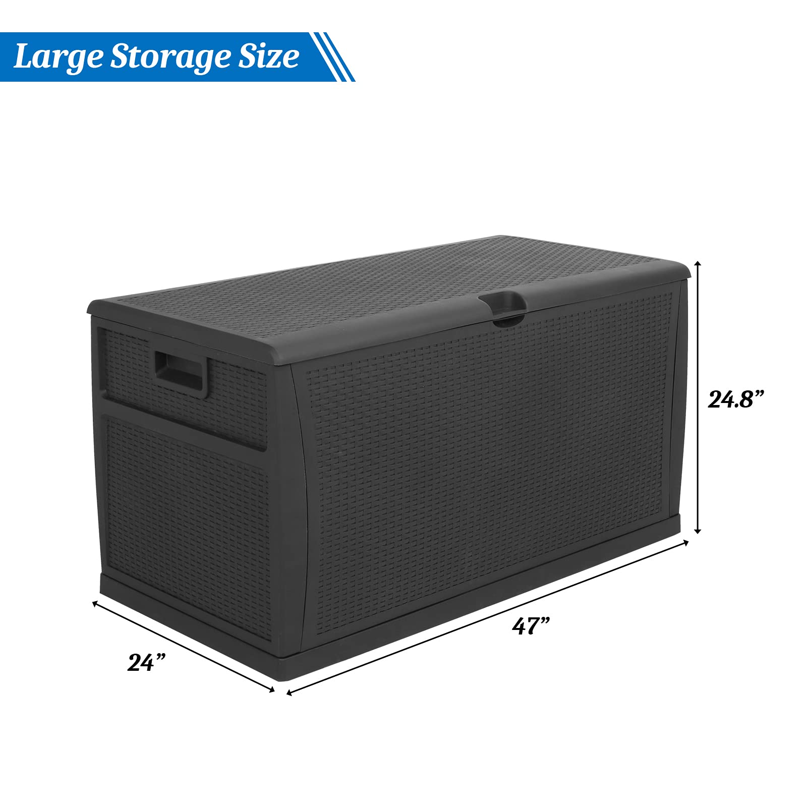 VINGLI Upgraded 120 Gallon Outdoor Storage Box, Lockable Plastic Storage Containers with Lid, Rattan Grain Surface Deck Box Patio Furniture for Garden, Pool, Balcony, Yard (Black)