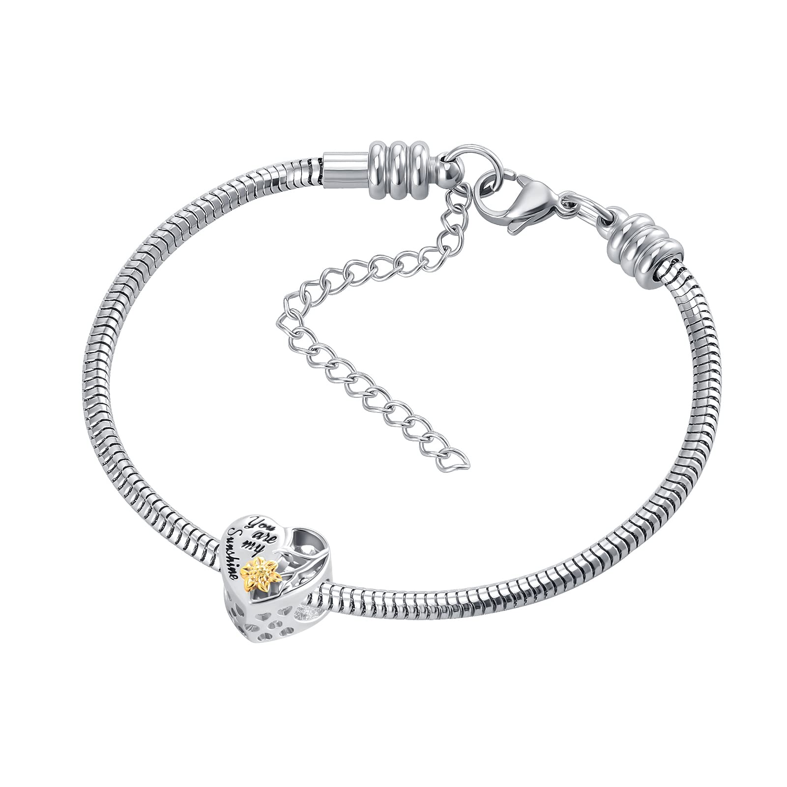 QeenseKc You are My Sunshine Charm Openwork Inspirational Sunflower Flower Bead Charm Bead for Pandora Bracelet Christams Gift (Aut-90_Sunshine)
