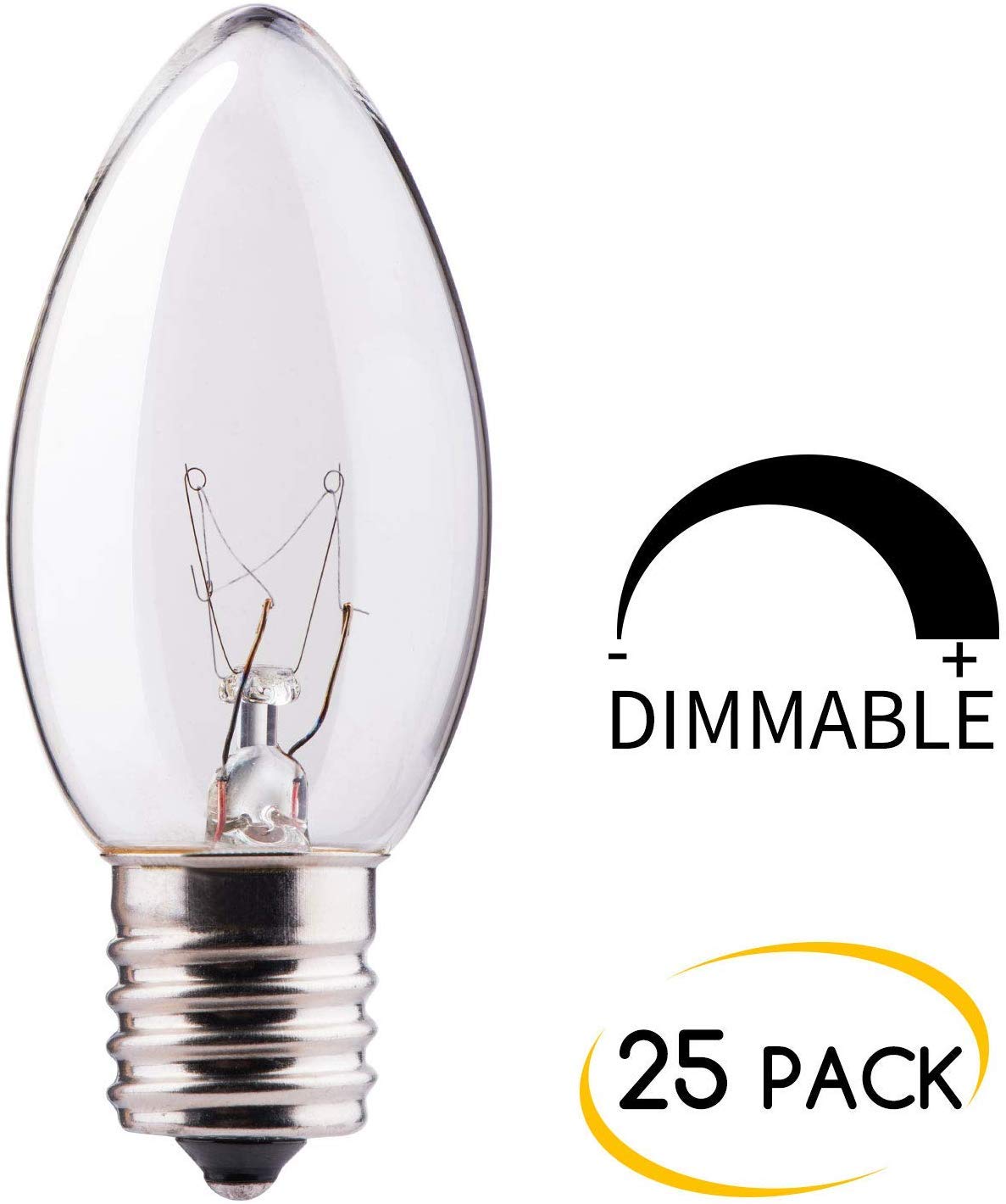 Minetom 25 Pack C9 Clear Replacement Bulbs for Christmas Lights, E17 C9 Intermediate Base Incandescent C9 Christmas Light Bulbs, 7-Wat (25 Pack, Clear)