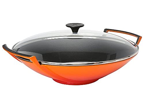 Le Creuset Enameled Cast-Iron 14-1/4-Inch Wok with Glass Lid, Flame