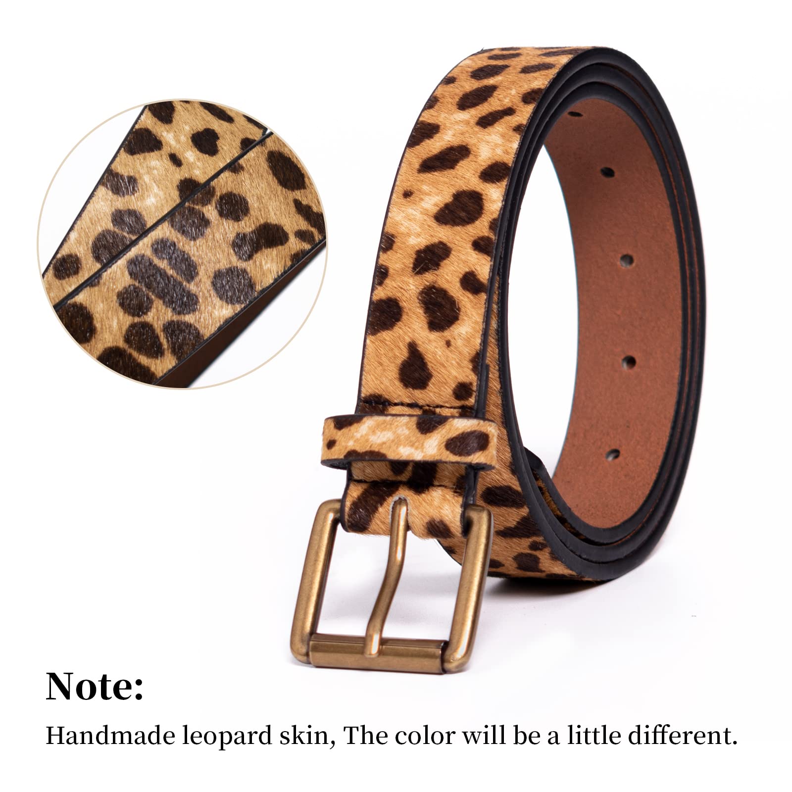 JIEDE Leopard Print Belt for Women Genuine Leather Waist Belts for Jeans(Width-28mm, M - Fits Waist 32''-38''