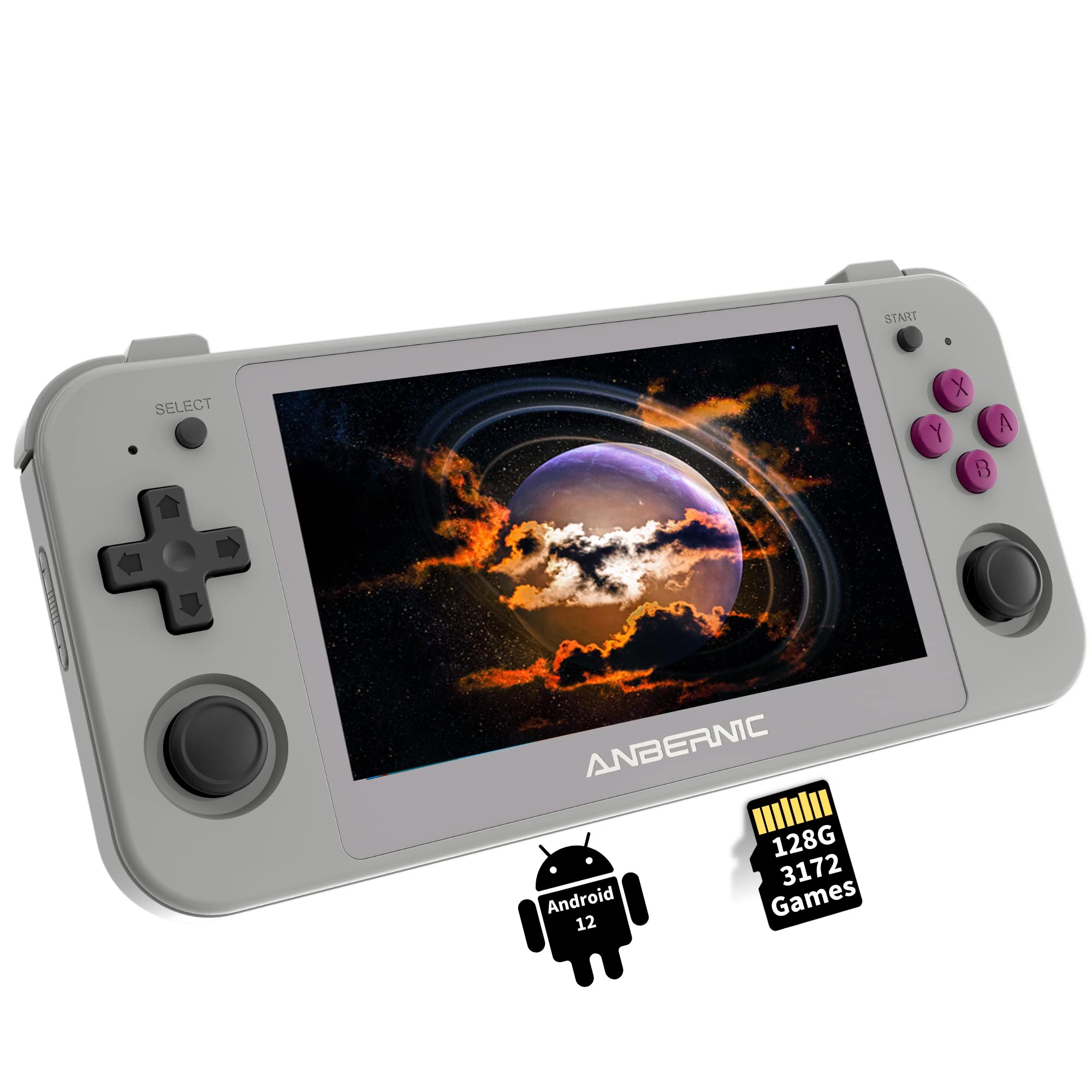 RG505 Handheld Game Console Android 12 Unisoc Tiger T618, 5G WiFi 4.2 Bluetooth 4.95-inch OLED Touch Screen 128G TF Card 3172 Classic Games (RG505-Gray)