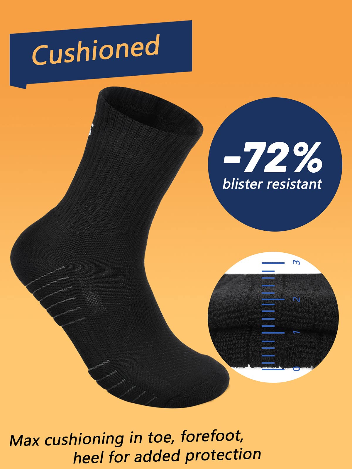 Men's Athletic Running Crew (Quarter) Cushioned Socks for Men Sports Workout or Training 6-Pair