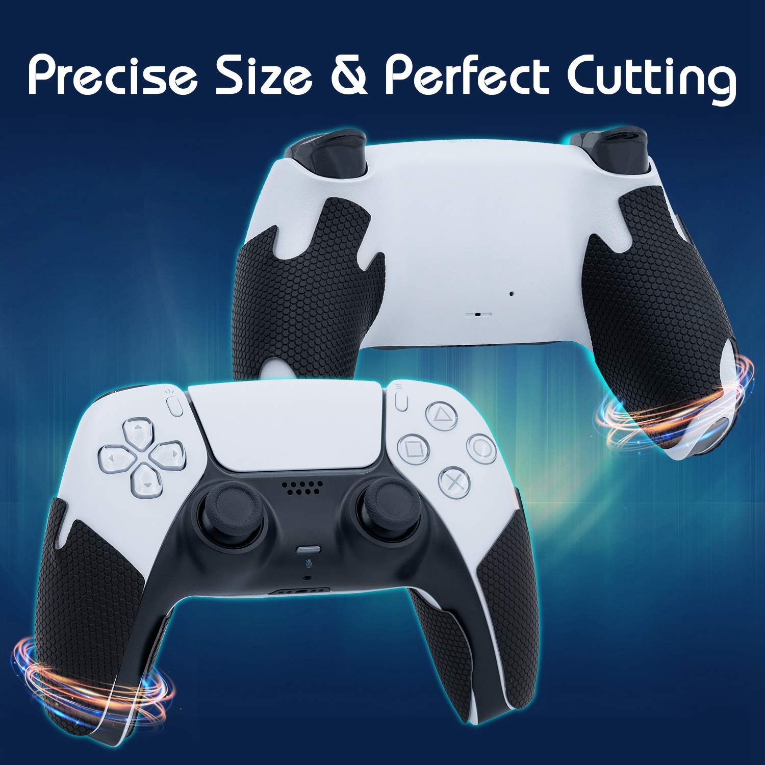 Mcbazel 2 Pack Anti-Skid Controller Handle Grips Sticker for PS5 DualSense Controller, Protective Skin Cover Case for DualSense PS5 Controller - Black