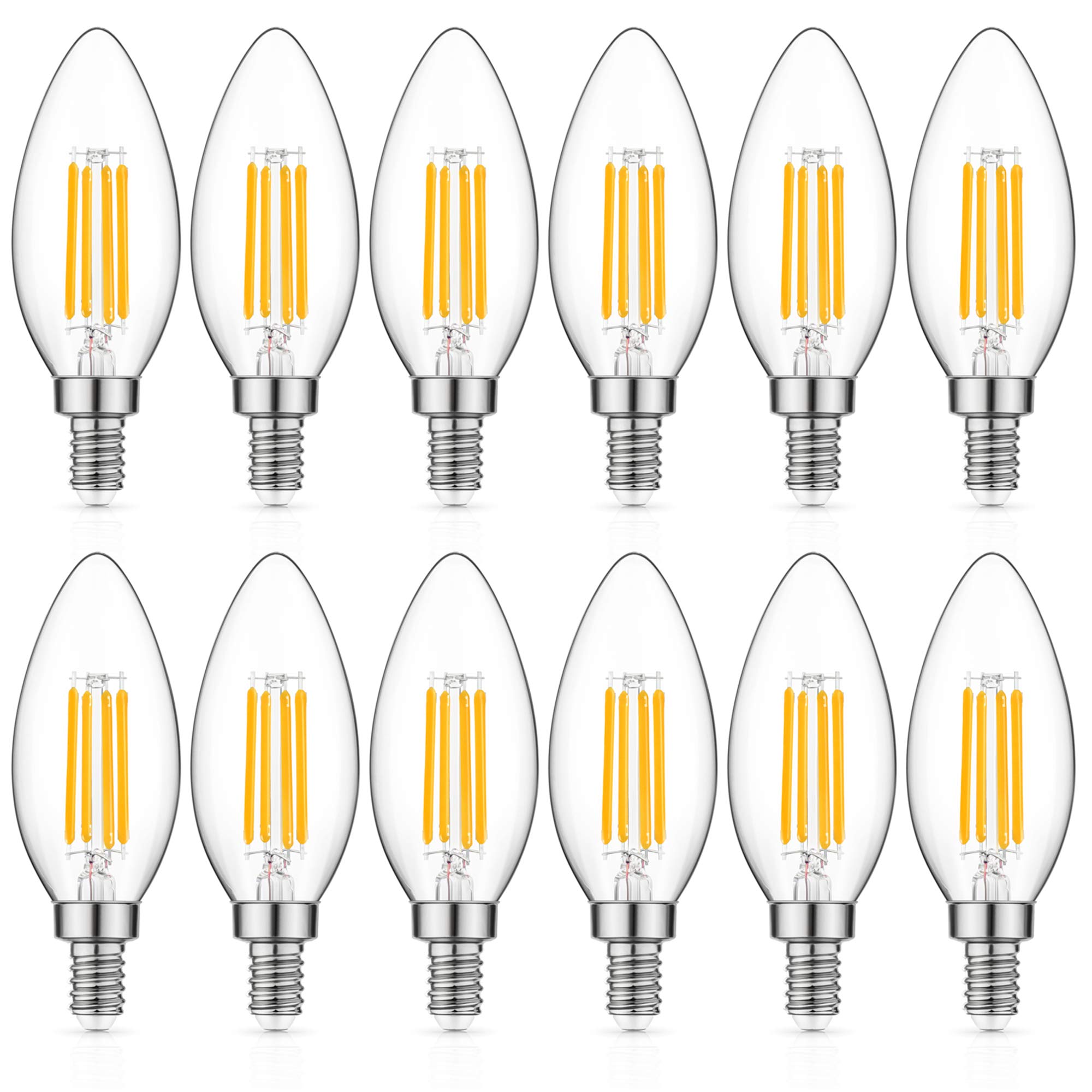 MAXvolador Dimmable LED Candelabra Bulb 60W Equivalent, 2700K Warm White, 6W Chandelier LED Filament Light Bulbs 600Lumens, E12 Base, B11 Decorative Candle Bulb Pack of 12