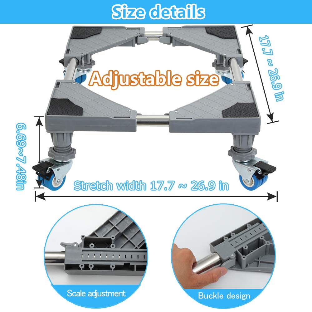 Multi-Functional Furniture Dolly Roller Base Adjustable Movable Base Refrigerator Stand for Washing Machine Refrigerator and Dryer (8 Rounds of Lifting)