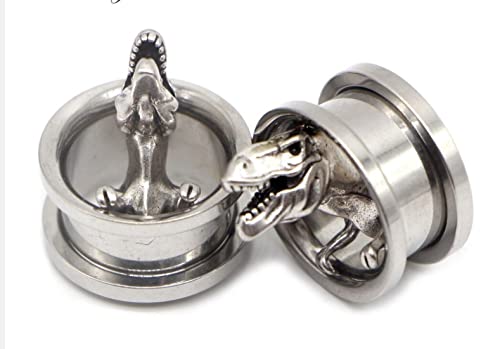 Pierced Republic T-Rex Ear Gauges - Pair of Stainless Steel Screw-On Plugs - 6 Size Options (00 Gauge (10mm))