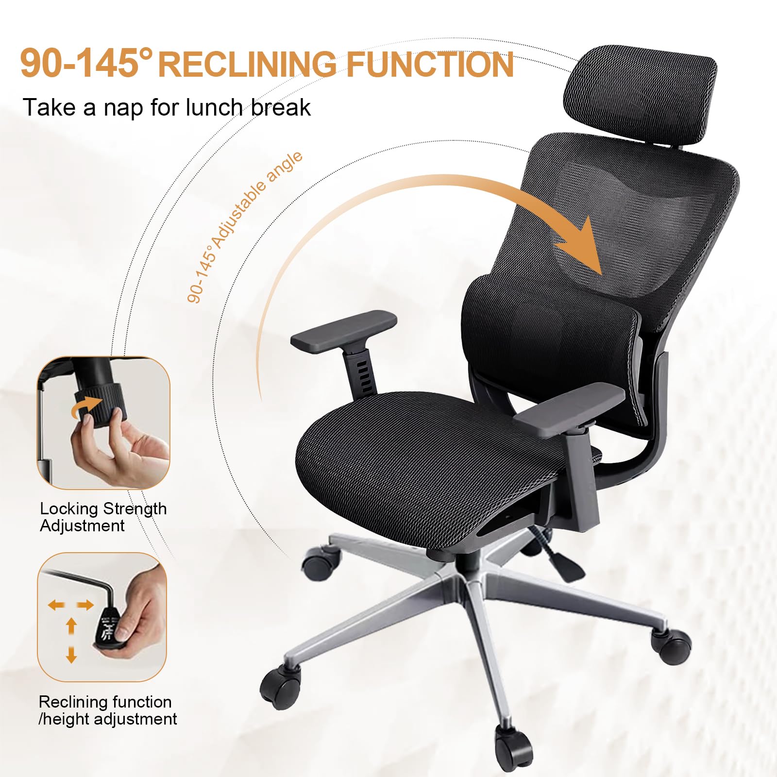 XUEGW Ergonomic Office Chair, High Back Mesh Computer Chair with Armrest Adjustable Headrest, Comfy Home Office Desk Chairs with Lumbar Support Rocking & Tilt