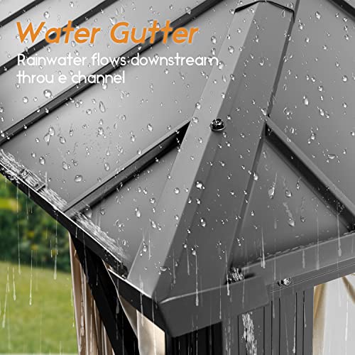 Warmally 12' x 16' Hardtop Gazebo, Outdoor Permanent Gazebo with Galvanized Steel Double Roof Canopy, Aluminum Frame Pavilion with Netting and Curtains for Patio, Deck, Backyard, Lawn and Gardens