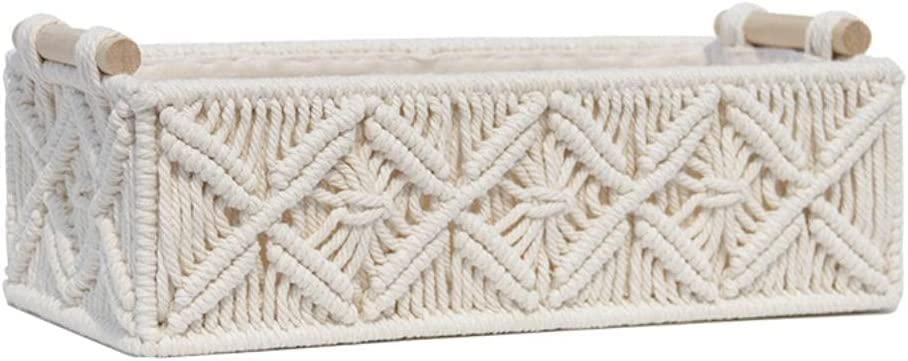 Macrame Storage Baskets Decor Box, Boho Woven Storage Basket, Countertop Toilet Tank Shelf Cabinet Organizer Boho Decor for Bedroom Nursery Livingroom