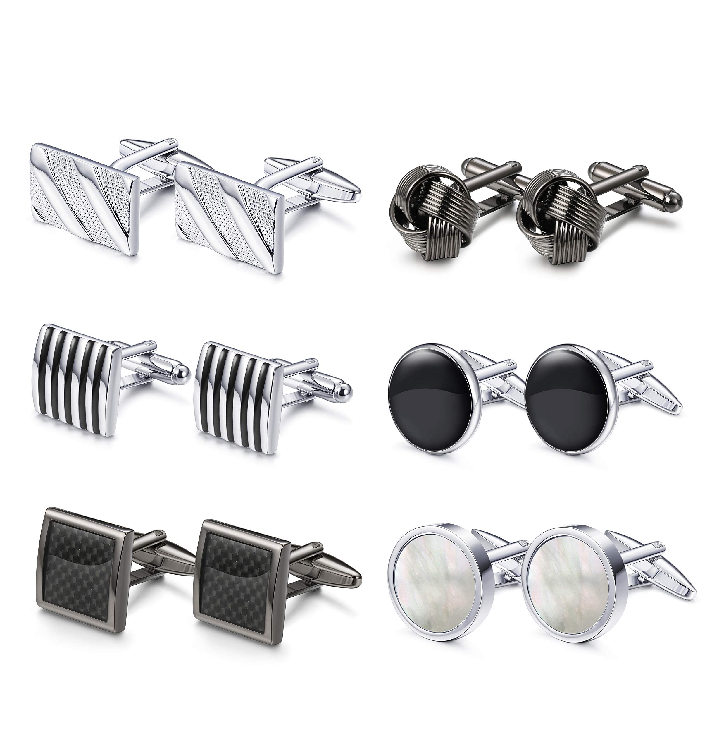 Jstyle 6Pairs Classic Cufflinks Set for Men Wedding Bussiness Cufflink Shirts Mens Jewelry With Gift Box