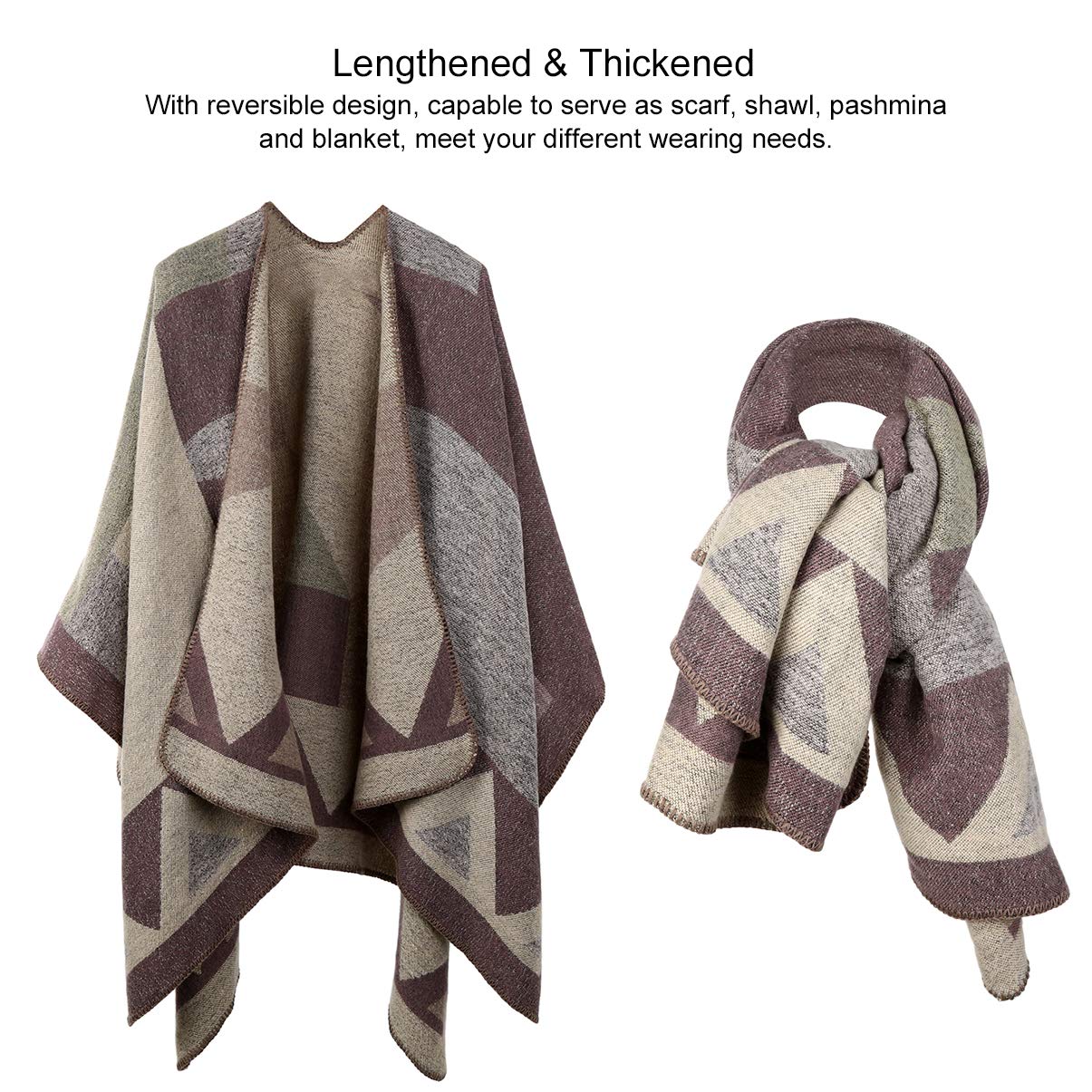 OOPOR Winter Warm Shawl Wraps Cape - Women Fall Knit Wool Plaid Ponchos Blanket Sweater fleece Scarf Coat
