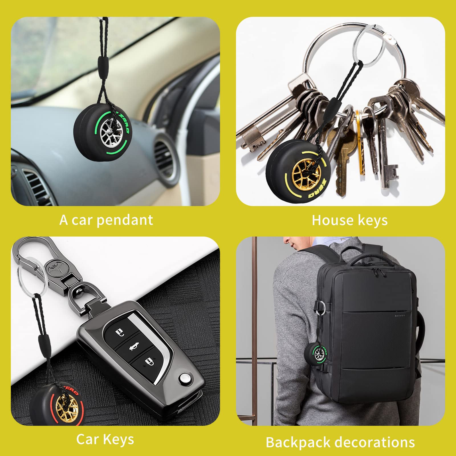 kingsea Racing Tire Keychain, 3D Cute Tire Key Chain, Soft Rubber Wheel Tyre Auto Keychain, Used for Car Decoration, 3PCS