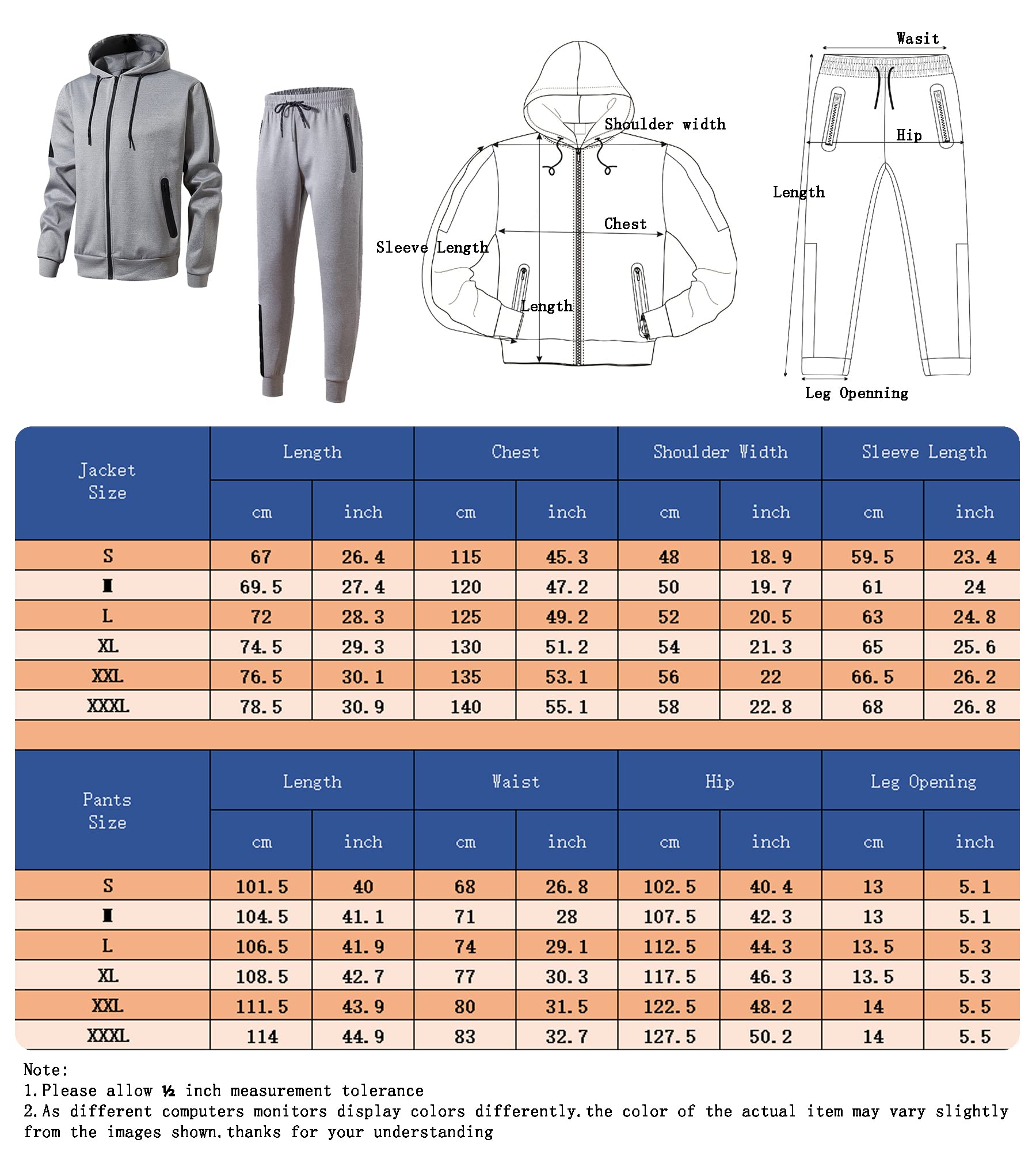 Men's Tracksuit Set 2 Piece Jogging Outfits Casual Sweatsuit,Light Grey,2XL