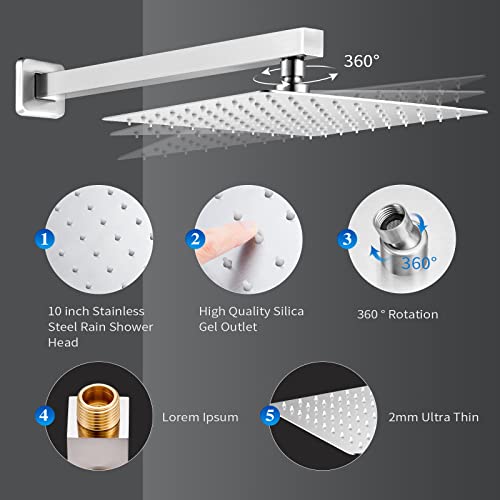 Shower Faucet Set,Rain Shower System with 10 Inch Shower Head and Handheld Wall Mounted,High Pressure Rainfall Shower Faucet Fixture Combo Set,Shower Faucet Set with Valve and trim, Brushed Nickel