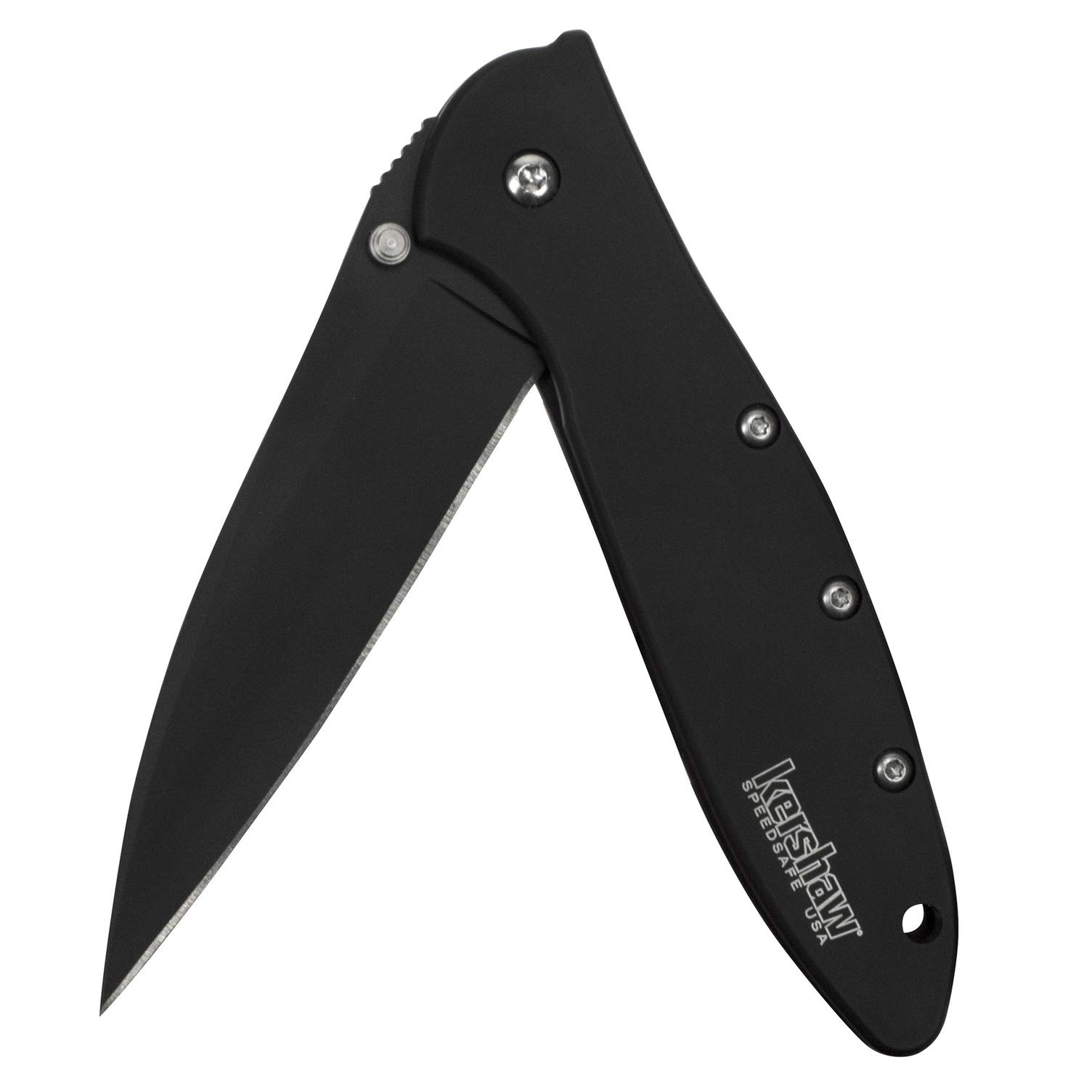 Kershaw Leek, Black Folding Knife (1660CKT); 3 OZ. & Leek, Stonewashed Pocket Knife (1660SWBLK) 3” Stonewashed High-Performance Sandvik 14C28N Steel Blade, Black Anodized Aluminum Handle; 2.4 OZ