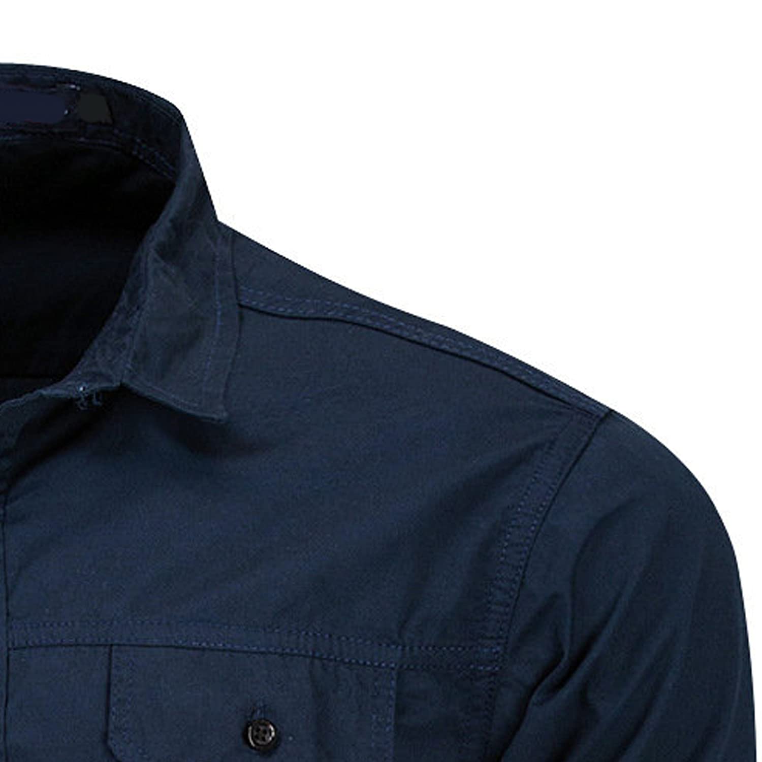 Men's Military Short Sleeve Cargo Shirt Button Down Tactical Dress Shirts Slim Fit Casual Pockets Work Shirts (Navy blue,Small)