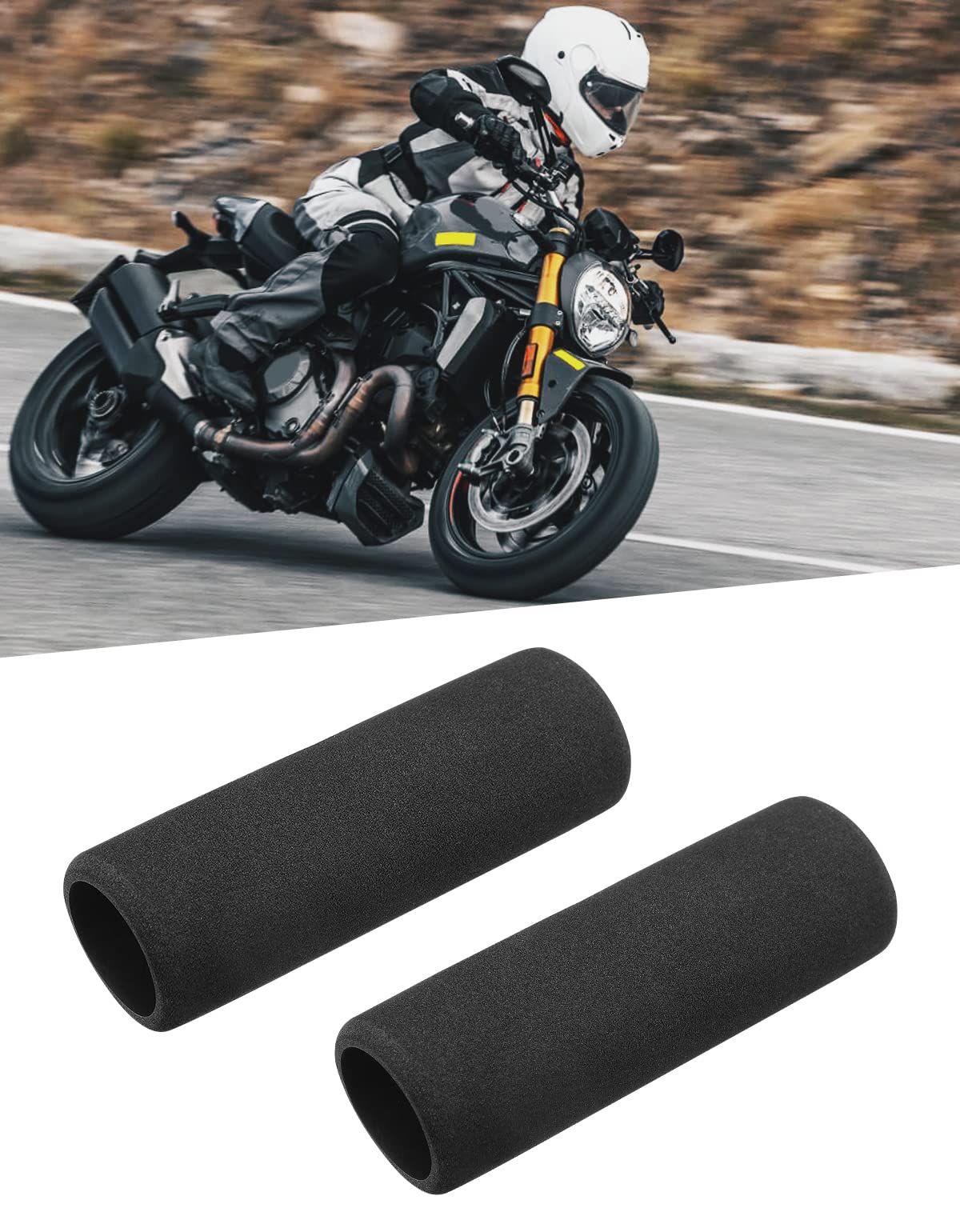 KEMIMOTO Universal Motorcycle Handlebar Grips,2PCS 1.22" Foam Motorcycle Grips Soft Foam Anti Vibration Non-Slip Comfort Motorcycle Grips, Black